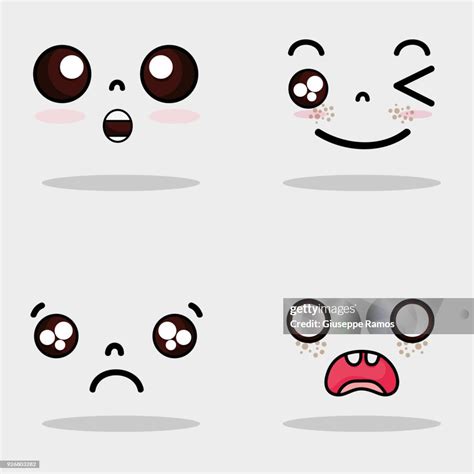 Set Kawaii Cute Faces Expression High Res Vector Graphic Getty Images