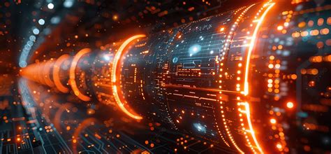 A Futuristic Digital Tunnel With Glowing Circuits And Data Streams Background Technology Data