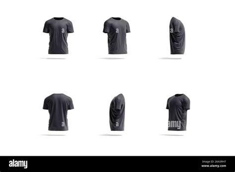 Blank Black Wrinkled T Shirt Mockup Rotation Angles Of All Sides D