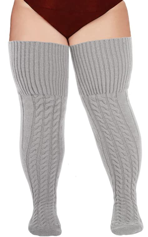 Wool Plus Size Thigh High Socks For Thick Thighs Grey丨moon Wood