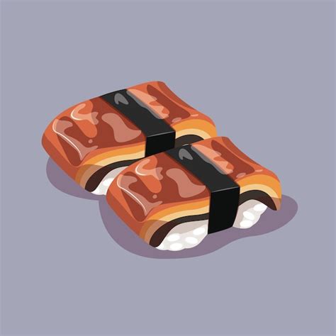 흰색 배경에 장어 스시 초밥 Unagi Nigiri 전통적인 일본 음식 프리미엄 벡터