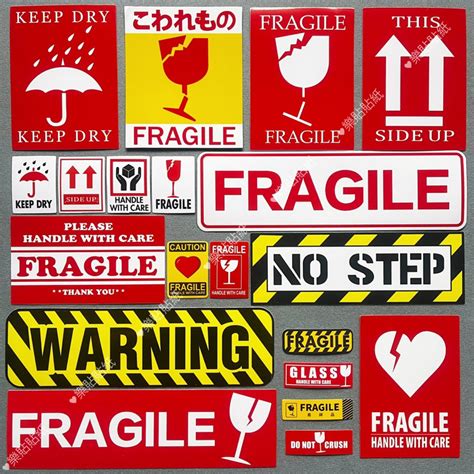 全套20張⚠️警示 易碎品 大張標語 小心輕放 Warning Fragile 行李箱貼紙 心碎 警告貼紙 蝦皮購物