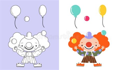 A Cartoon Of A Clown And A Clown With Balloons Coloring Page With A