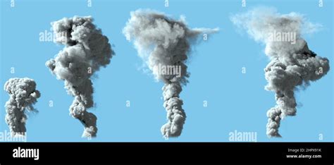Renders Of Solid Gray Smoke Column As From Volcano Or Big Industrial Explosion Disaster