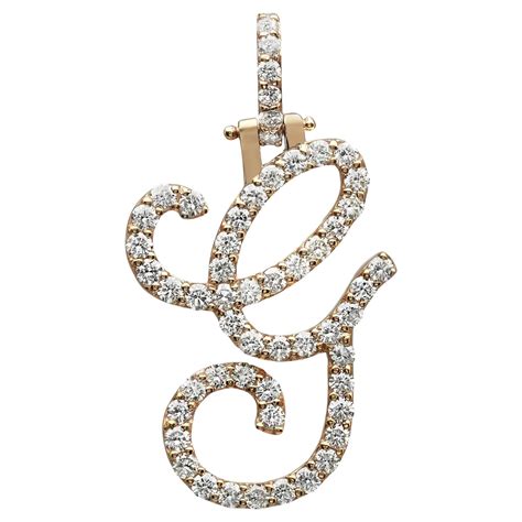 Round Cut Diamond R Calligraphy Initial Letter Pendant 14k Yellow