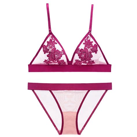 Ultra Thin Women Sexy Bra Set Lace Thin Bra Floral Embroidery Wire Free