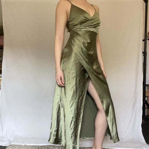 Satin Olive Green Formal Dress Worn As A Depop