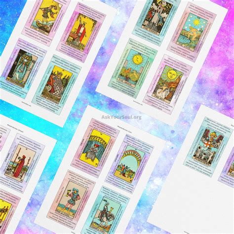 PRINTABLE Rider Waite Tarot Cards With Keywords PDF Galaxy Background Upright And Reversed
