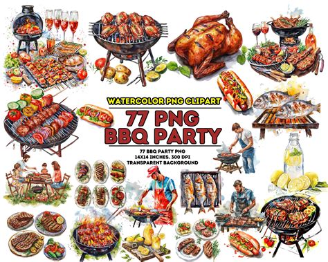 Watercolor Bbq Party Clipart Backyard Bbq Grill American Culture