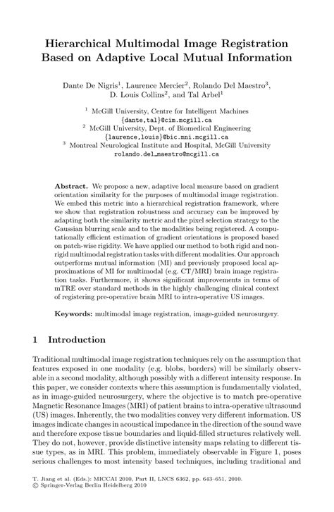 Pdf Hierarchical Multimodal Image Registration Based On Adaptive