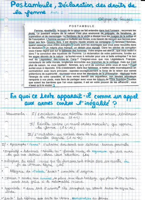 Analyse Linéaire Du Postambule Dolympe De Gouges Résumé Et