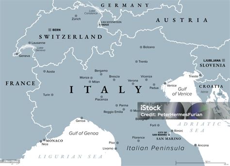 Northern Italy Gray Political Map Of The Northern Part Of Italy Stock