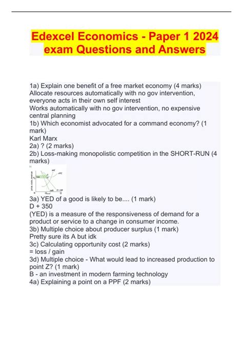 Edexcel Economics Paper 1 2024 Exam Questions And Answers Edexcel A Level Economics Stuvia Uk