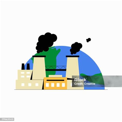 산업 오염과 환경 위기를 상징하는 평면 벡터 일러스트 레이 션에서 행성에 영향을 미치는 공장 배출 흰색 배경에 고립 0명에 대한