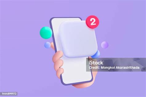 알림 경고 말풍선이 있는 3d 빈 앱 아이콘 손을 잡고 휴대폰에 온라인 소셜 댓글 푸시 알림 소셜 미디어와 채팅 3d 미리 알림