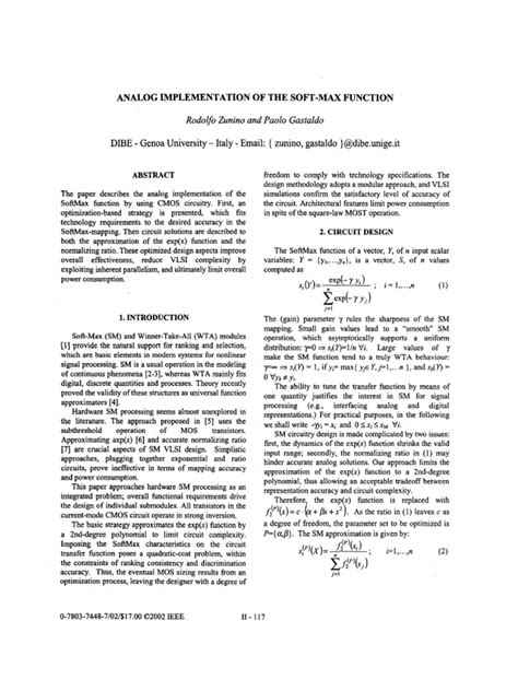 Analog Implementation Of The Soft Max Function Pdf Mosfet