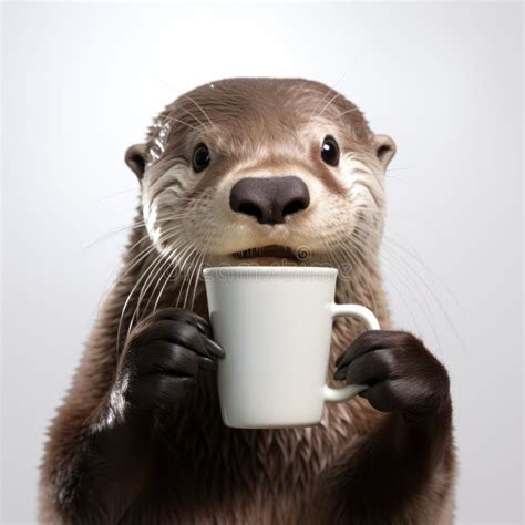 Hyper Realistic Otter Holding Coffee Mug In Unreal Engine Style Stock