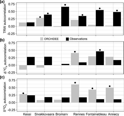 First Order Autocorrelation In Observed Black And Simulated Gray