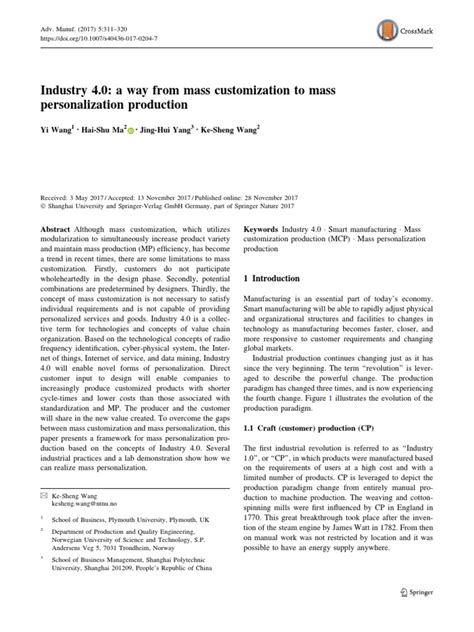 Industry 40 A Way From Mass Customization To Mass Personalization