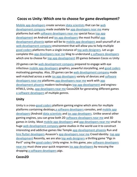 Ppt Cocos Vs Unity Which One To Choose For Game Development