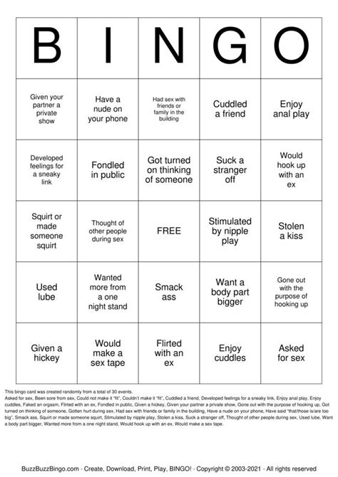 Sex Bingo Cards To Download Print And Customize
