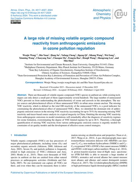 Pdf A Large Role Of Missing Volatile Organic Compound Reactivity From Anthropogenic Emissions