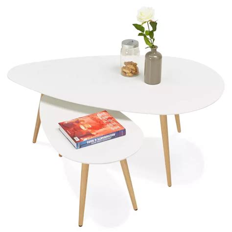 Tables basses design ovales gigognes GOLDA en bois et chêne massif blanc