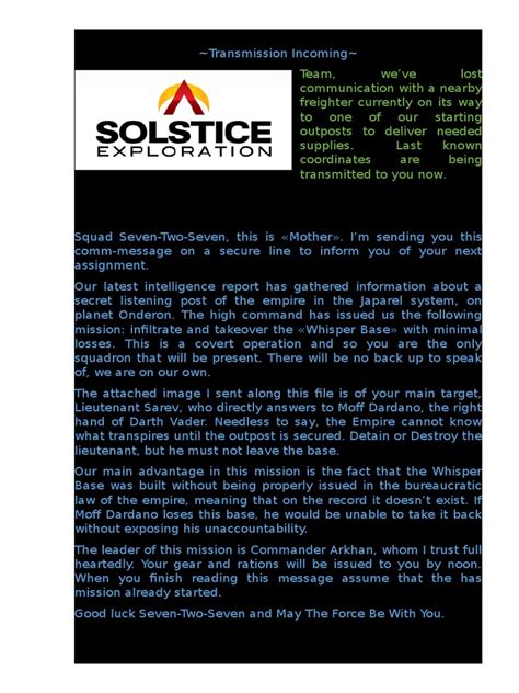 Sci Fi Mission Briefing Template Pdf