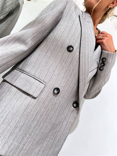 Blazer Doppiopetto Grigio Chiaro Gessato Con Strass Vicolo Scintille Store