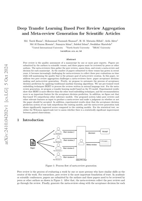 Pdf Deep Transfer Learning Based Peer Review Aggregation And Meta Review Generation For