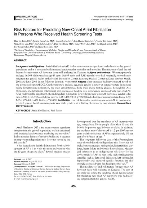 Pdf Risk Factors For Predicting New Onset Atrial Fibrillation In Persons Who Received Health