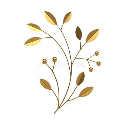 Golden Tree Branch With Stem Leaves And Berries Premium Decor Element