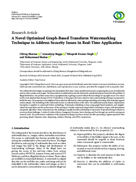 Pdf A Novel Optimized Graph Based Transform Watermarking Technique To Address Security Issues