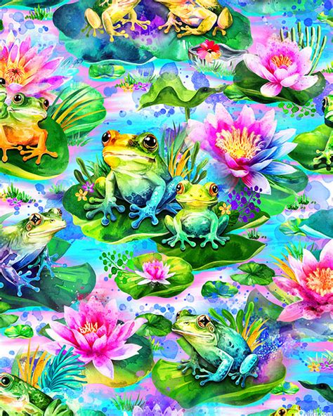 Oasis Fabrics Hip Hop Lily Pad Frogs Azure