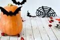Image Of Halloween Pumpkin Decorations On A Wooden Backdrop