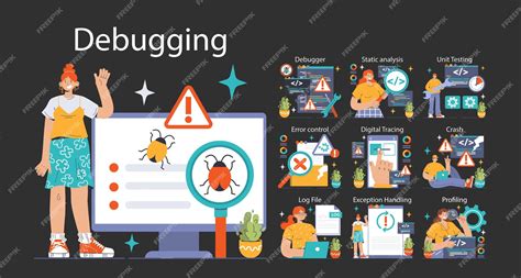 Premium Vector Software Testing Dark Or Night Mode Set Code Testing And Debugging It