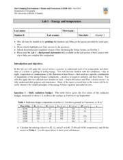 Lab 1 Energy And Temperature Our Changing Environment Climate And Ecosystems GEOB 102 Fall