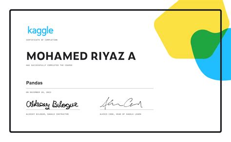 Mohamed Riyaz A Completed The Pandas Course On Kaggle