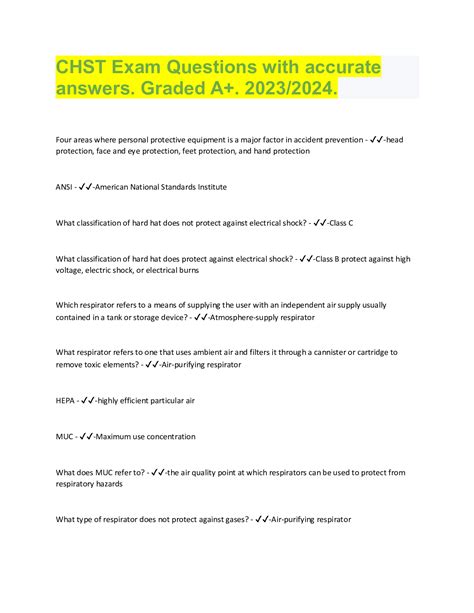 Chst Exam Questions With Accurate Answers Graded A 2023 2024 Four