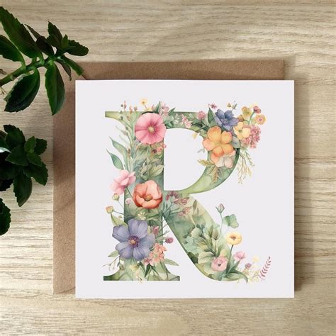 Floral Alphabet Monogram Birthday Card Customise To Your Needs Etsy Uk