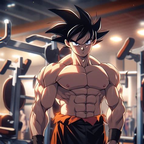 An Anime Character Standing In Front Of A Gym Machine With His Shirt