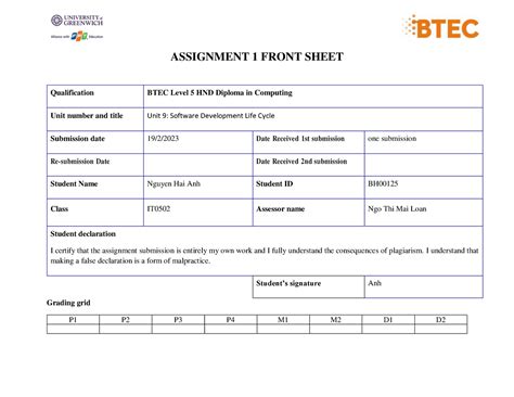 Sdlc Assignment 1 Nguyen Hai Anh Bh00125 Assignment 1 Front Sheet