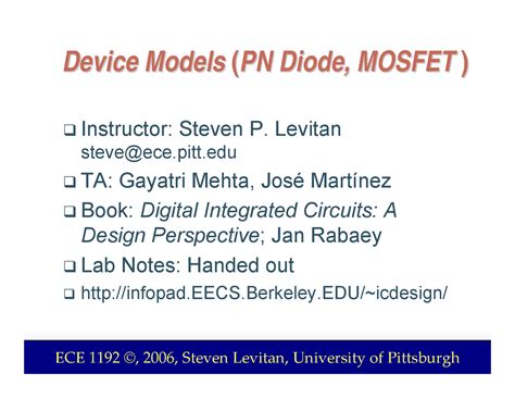 device models introduction to vlsi design ece 1192 docsity