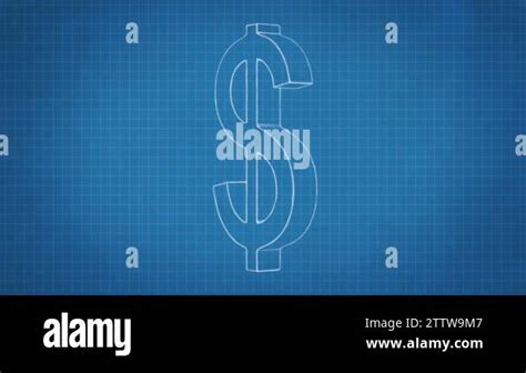 Hand Drawn Dollar Symbol Rotating On The Blueprint Paper Seamless Loop