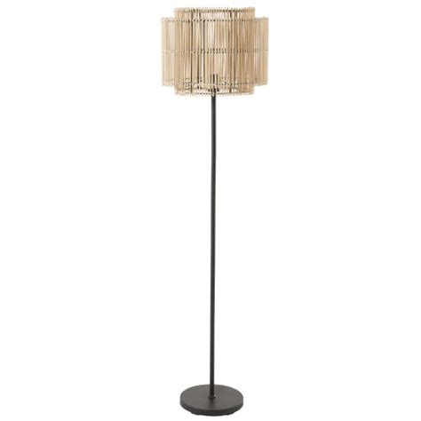 Lampadaire En Métal Noir Et Abat Jour En Bambou Tressé H160 Mambo