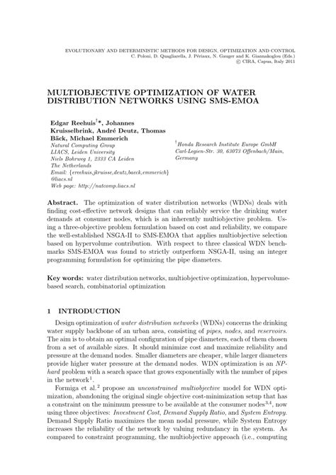 pdf multiobjective optimization of water distribution networks using