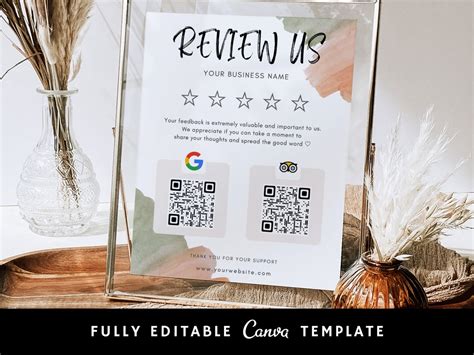 Review Request Qr Code Sign Template Business Review Us Etsy