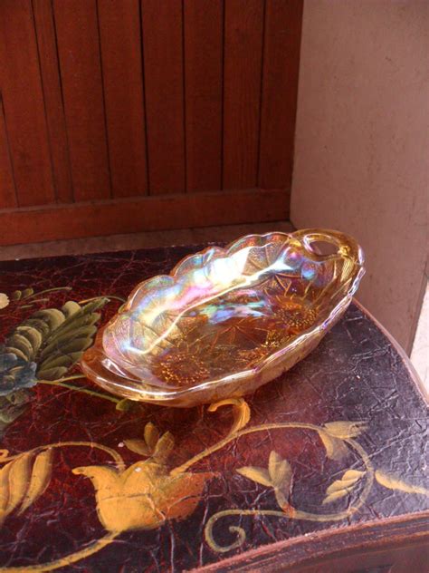 Carnival Glass Bowl Vintage Indiana Marigold Carnival Glass Bowl Etsy