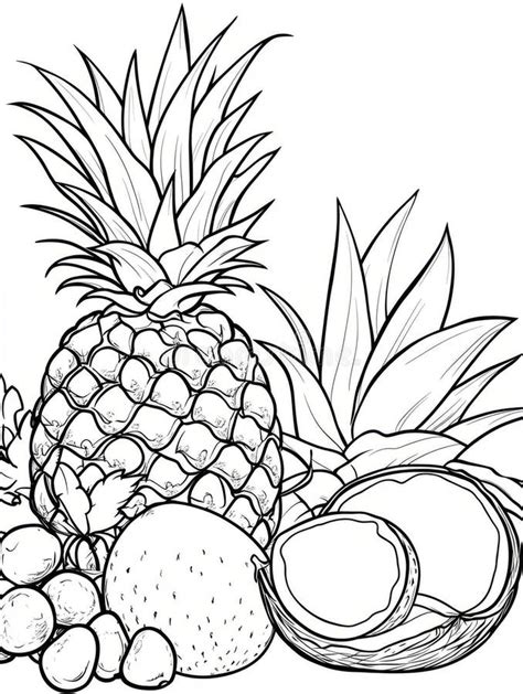 Detailed Line Art Of Tropical Fruits And Leaves Stock Image Image Of Organic Coconut 374706695