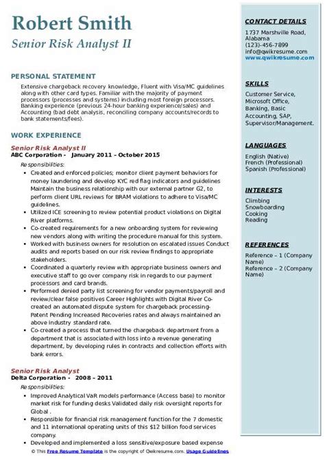 10 Senior Risk Analyst Resume Samples And Templates For 2025